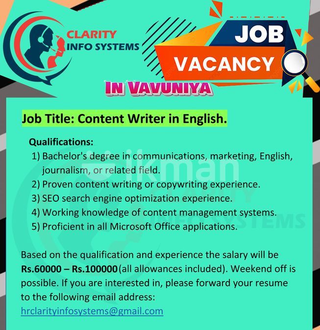 Content Writer Vacancy | Vavuniya City | ikmanJOBS