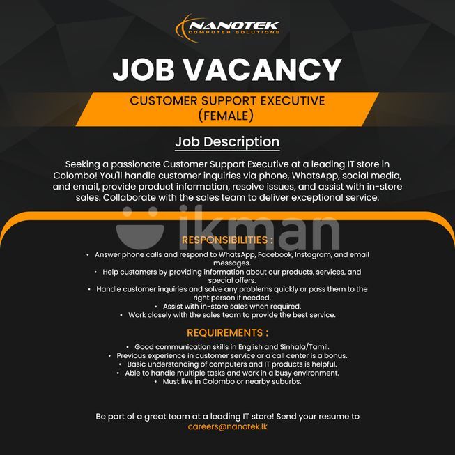 Customer Support Executive - Female | ikman