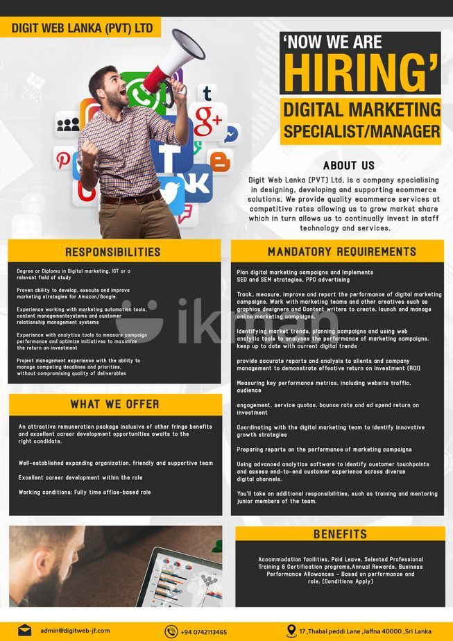 Digital Marketing Manager Vacancy | Jaffna City | ikmanJOBS