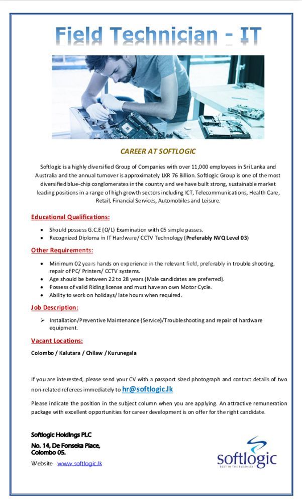 Field Technician IT - Kalutara Vacancy | Kalutara City | ikmanJOBS