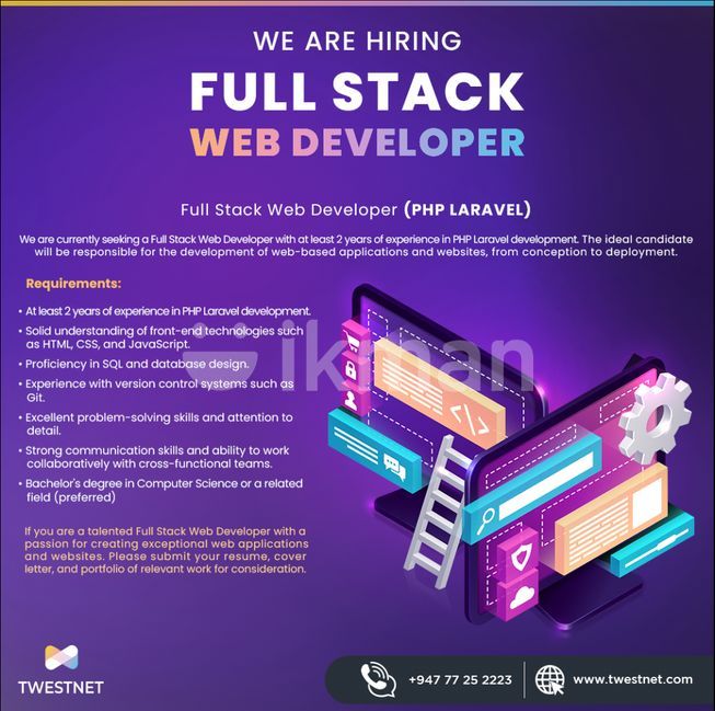Full Stack Web Developer (PHP Laravel) Vacancy | අතුරුගිරිය | ikmanJOBS Full Stack Web Developer (PHP Laravel) Vacancy | අතුරුගිරිය | ikmanJOBS