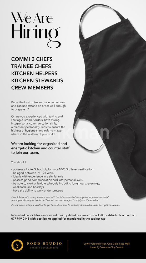 Kitchen Helper Vacancy | Colombo 3 | ikmanJOBS