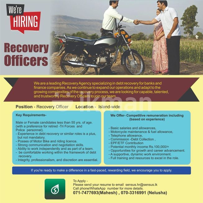 Recovery Officers Vacancy | Gampola | ikmanJOBS