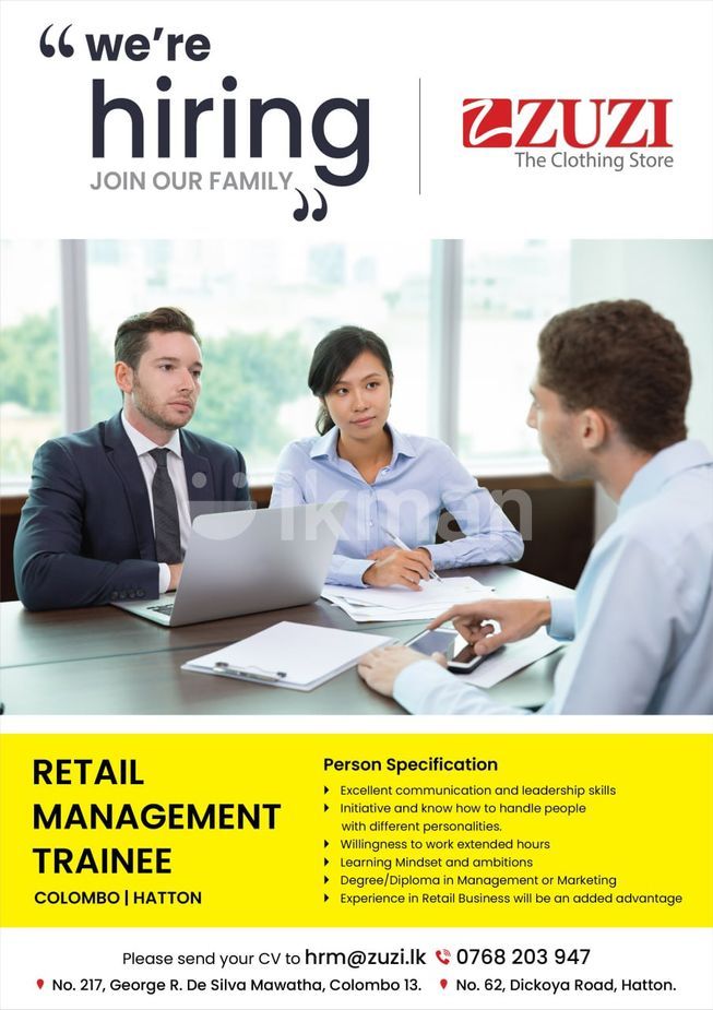 RETAIL MANAGEMENT TRAINEE Vacancy | Hatton | ikmanJOBS