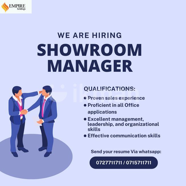 Showroom Manager Vacancy | Dehiwala | ikmanJOBS