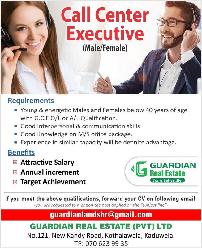 We are Hiring call Center executive Vacancy | Malabe | ikmanJOBS